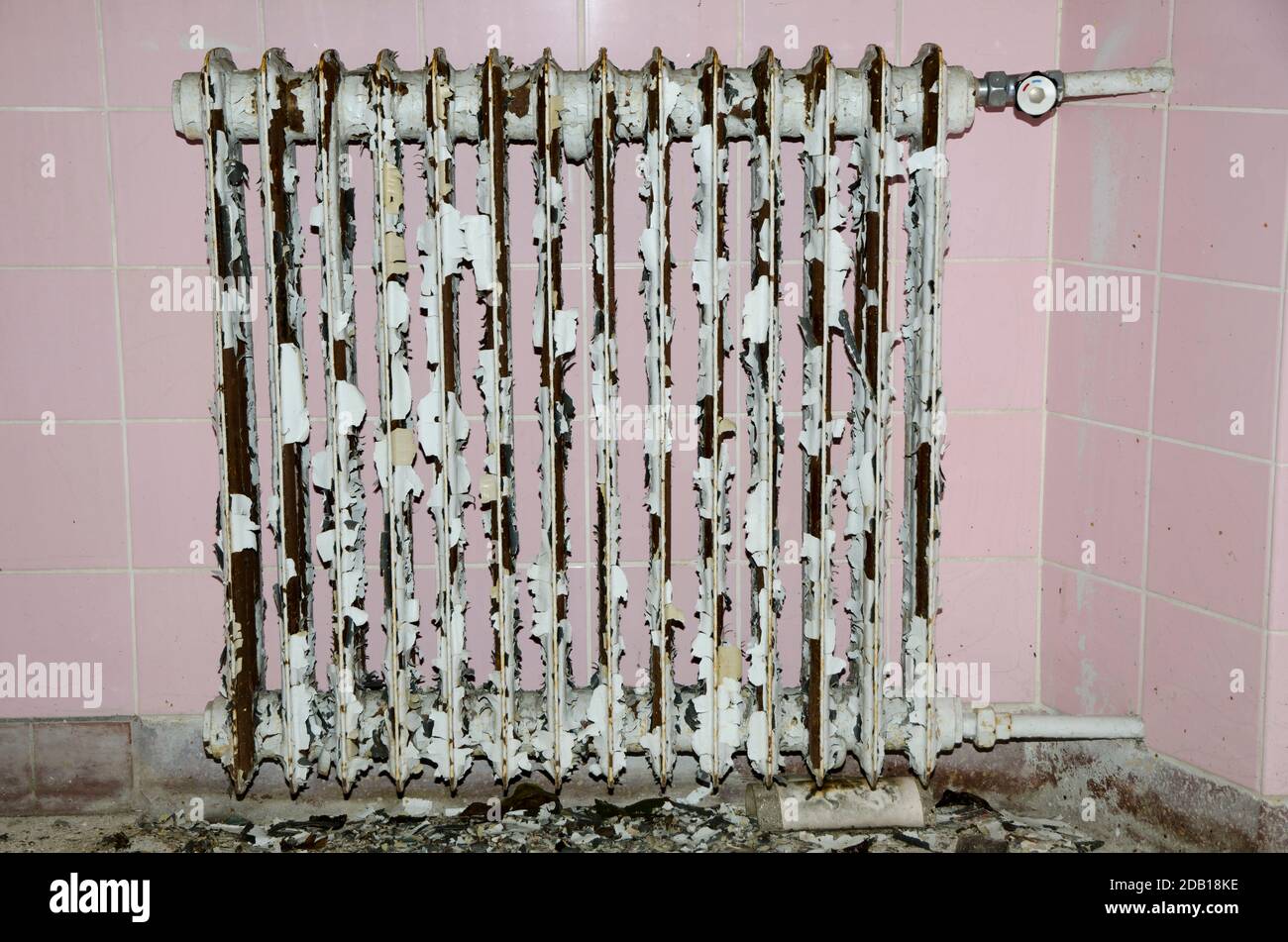 Old Rusty Radiator with Pink Tiles Wall in Ticino, Switzerland Stock ...