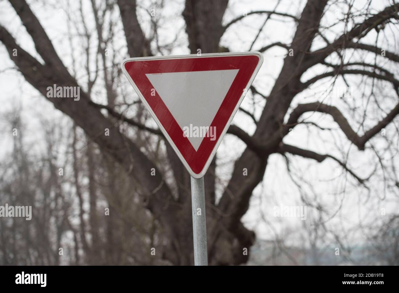 a give way or yield traffic sign on the street Stock Photo - Alamy