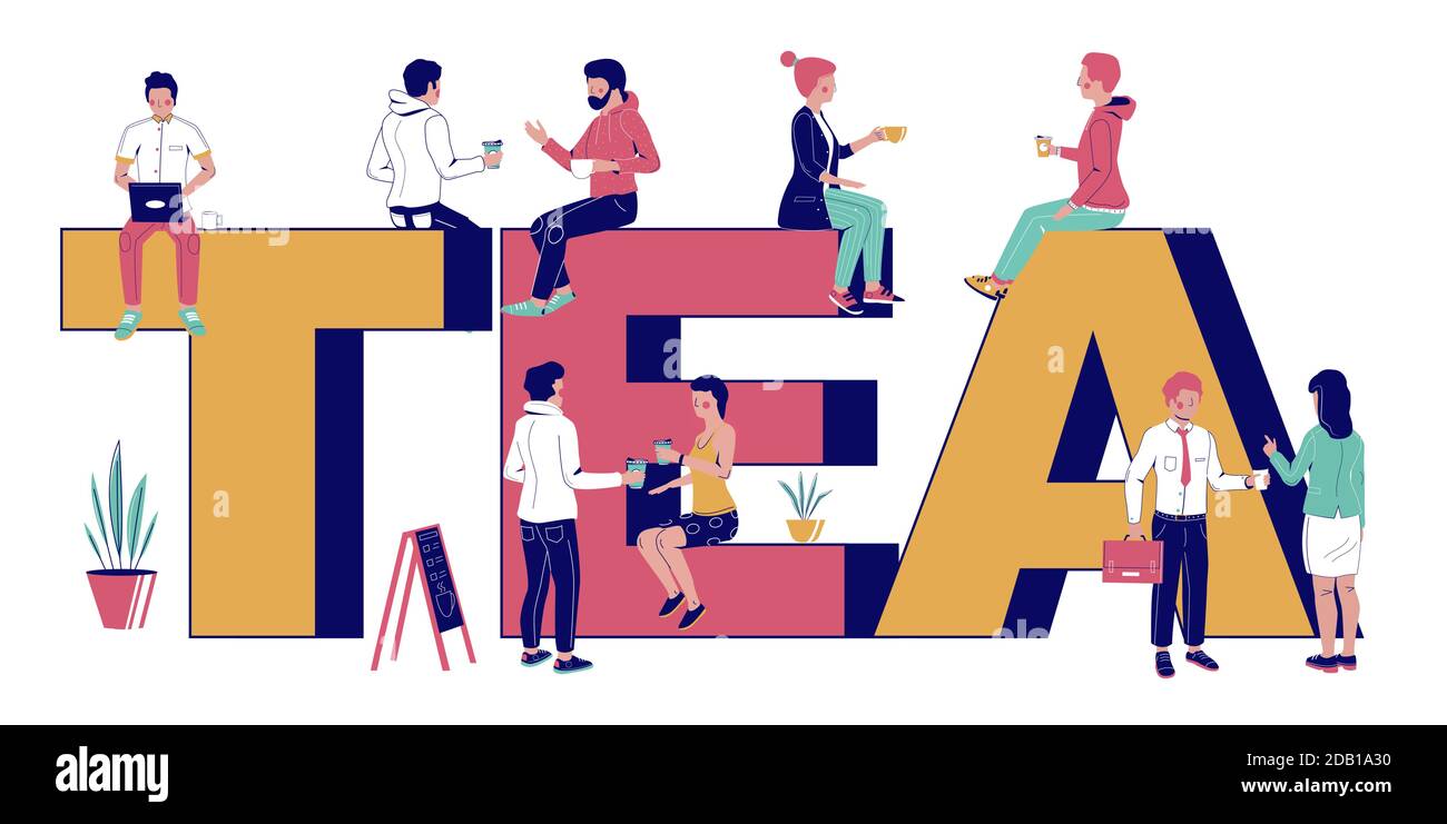 Tea typography banner template, flat vector illustration. Tea shop ...