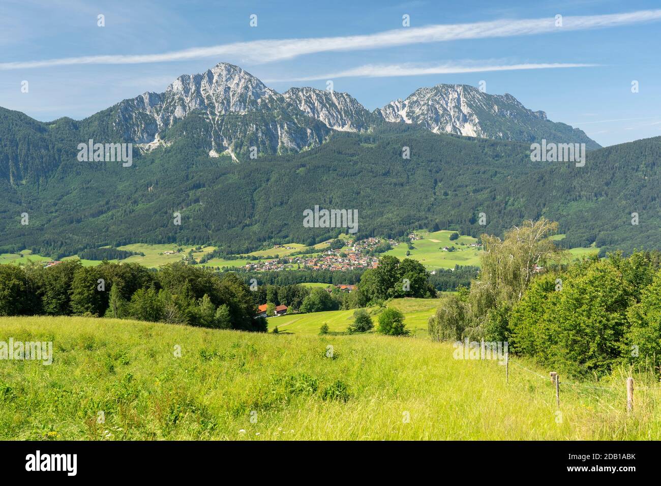Landscape in the municipality of Anger: Village Aufham with the peaks ...