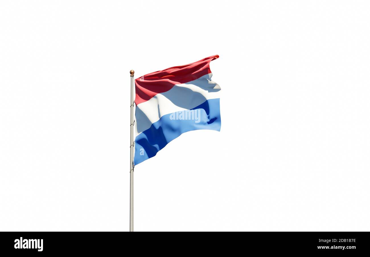 Beautiful national state flag of Netherlands on white background ...