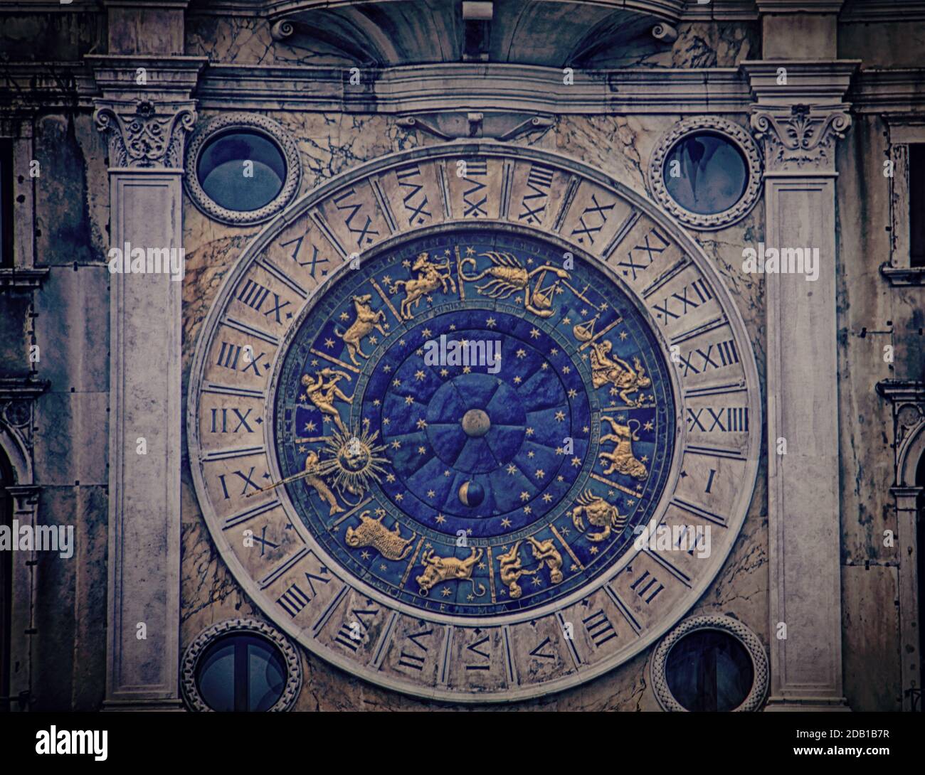 Venice, Italy - St Mark's Clocktower,detail of the beautiful blue and ...
