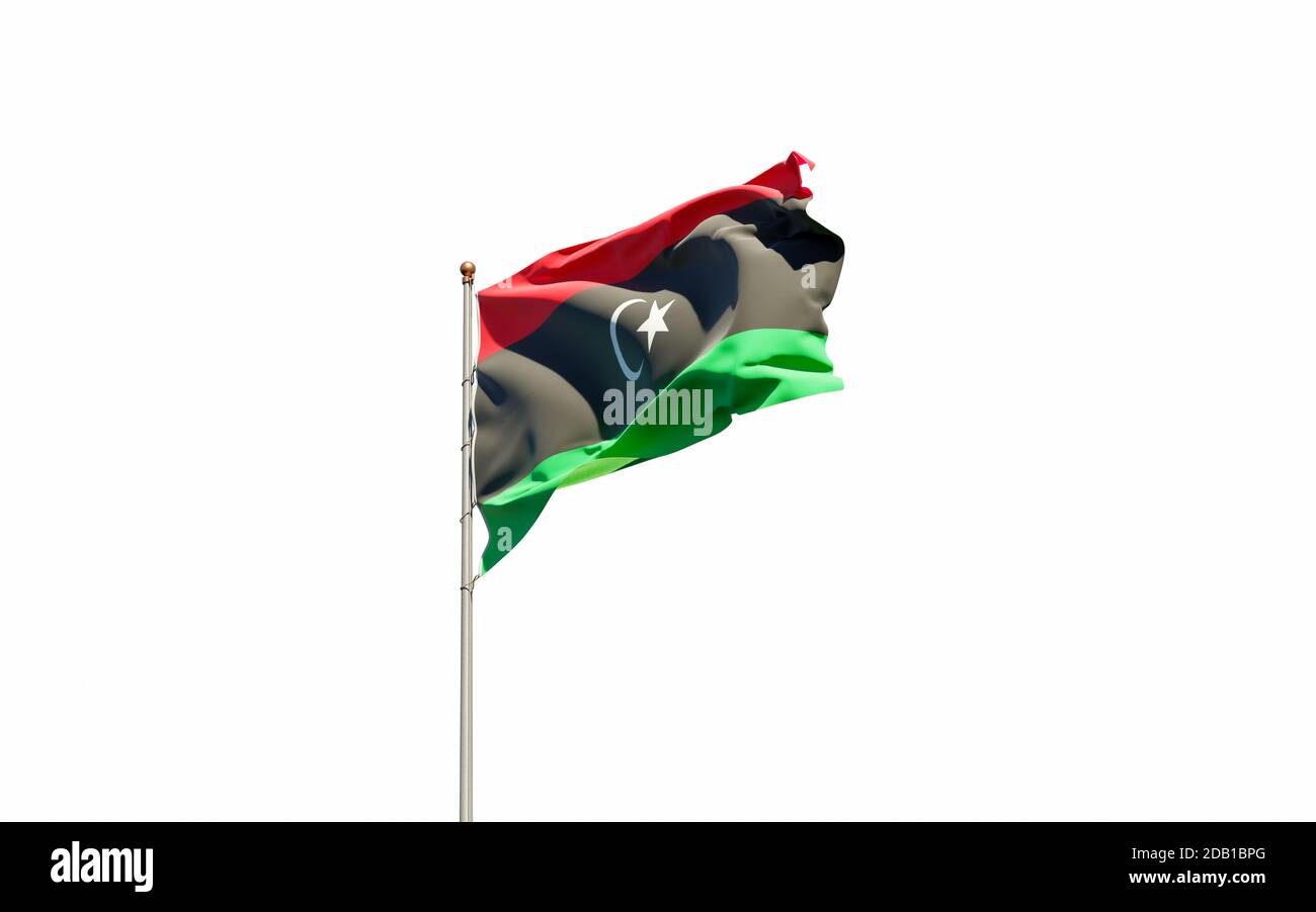Beautiful national state flag of Lybia on white background. Isolated ...