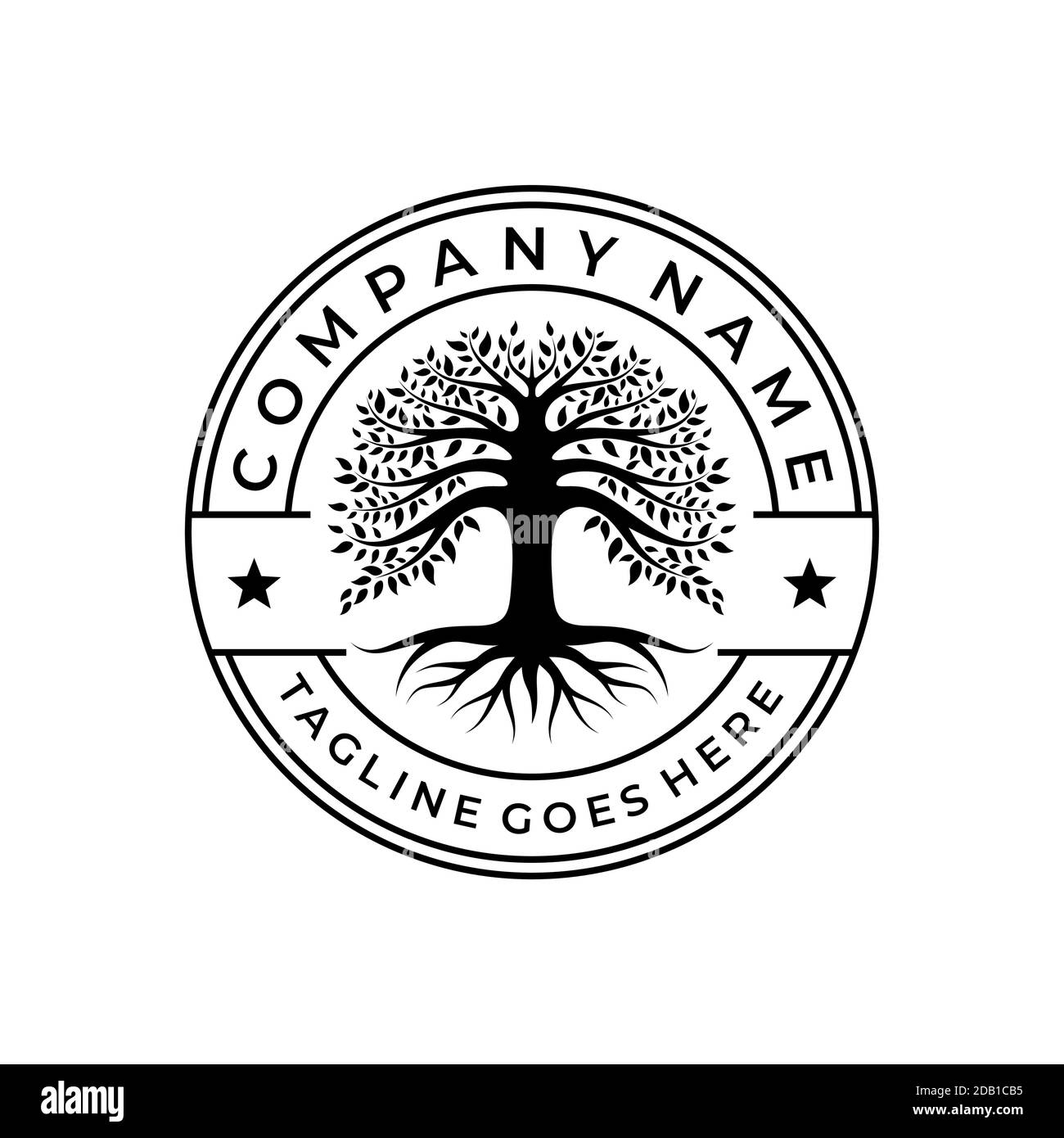 Tree of Life Stamp Seal Emblem Oak Banyan logo design template Stock ...