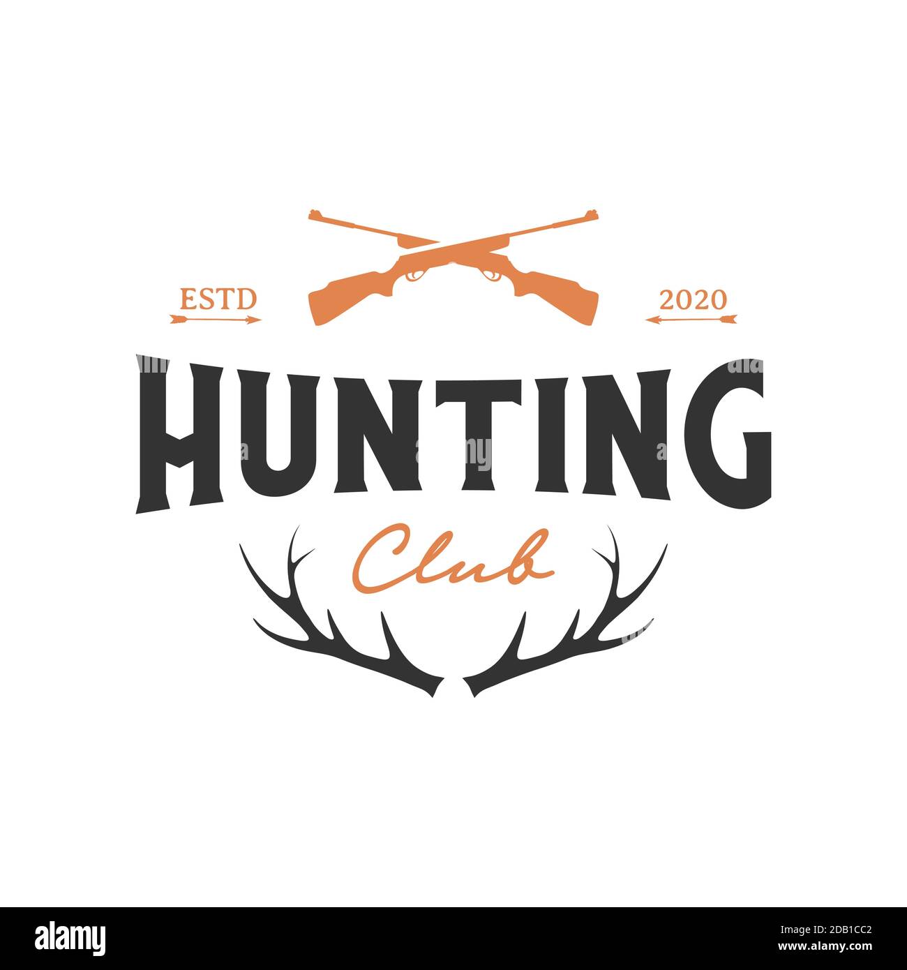 Vintage retro crossed air rifle and deer antlers for hunting logo ...