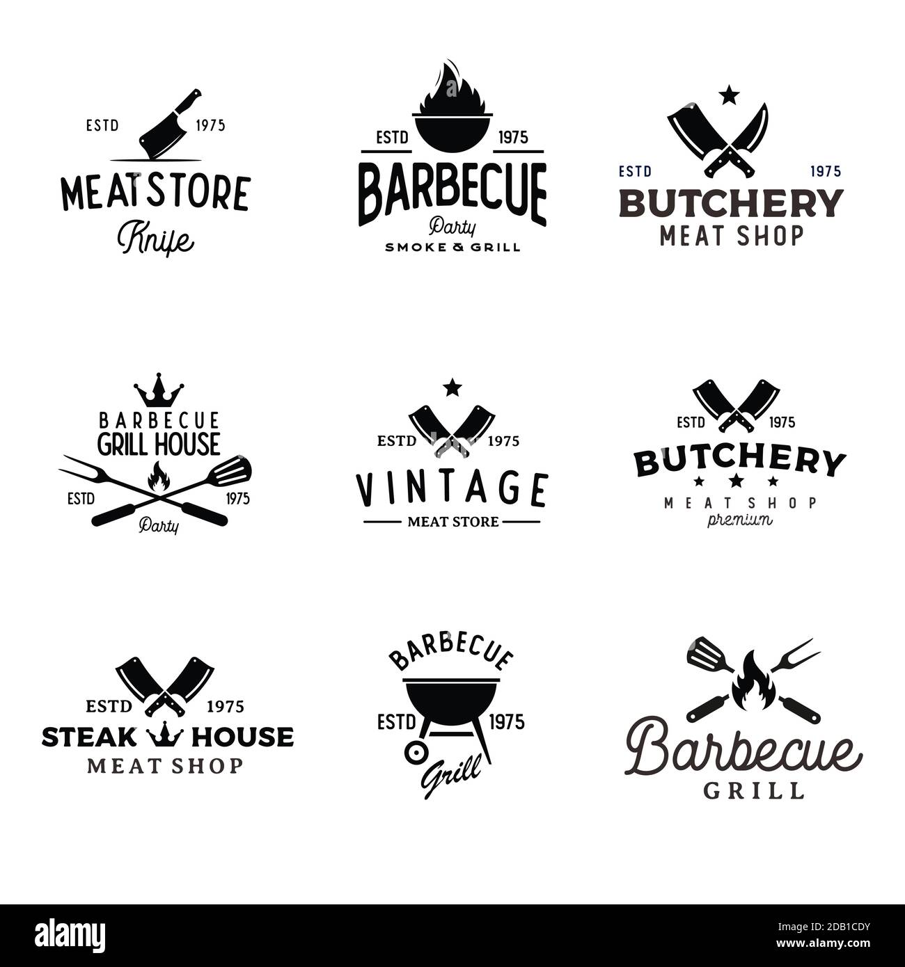 Vintage Retro BBQ Grill, Barbecue, Barbeque, butcher, butchery Logo ...