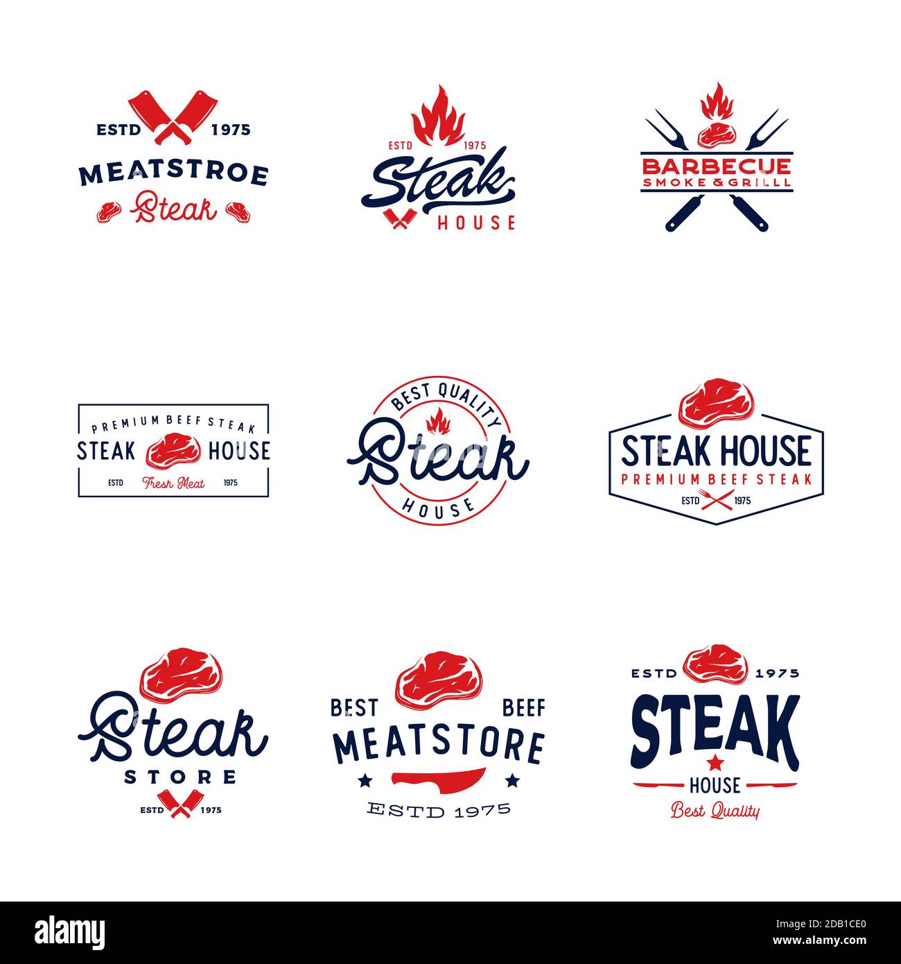 Vintage Retro BBQ Grill, Barbecue, Barbeque Logo design vector set ...
