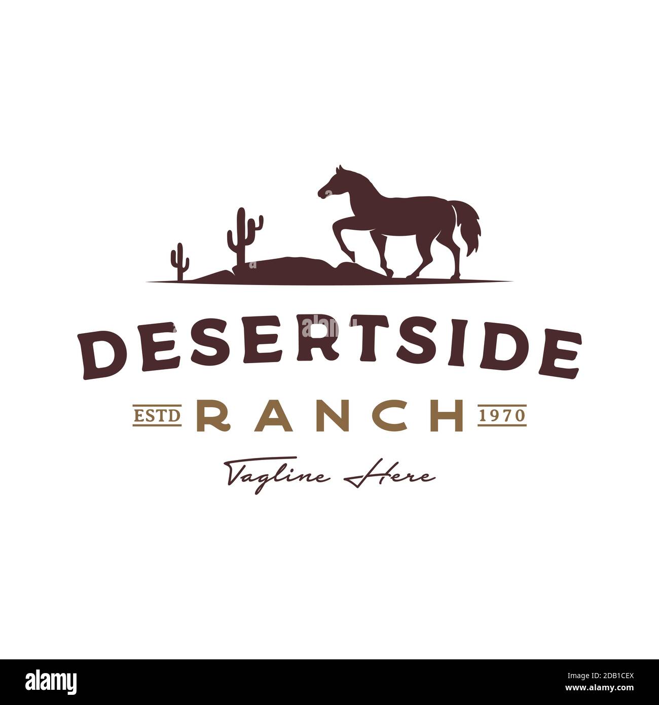 Horse silhouette in desert with cactus for vintage rustic retro rodeo ...
