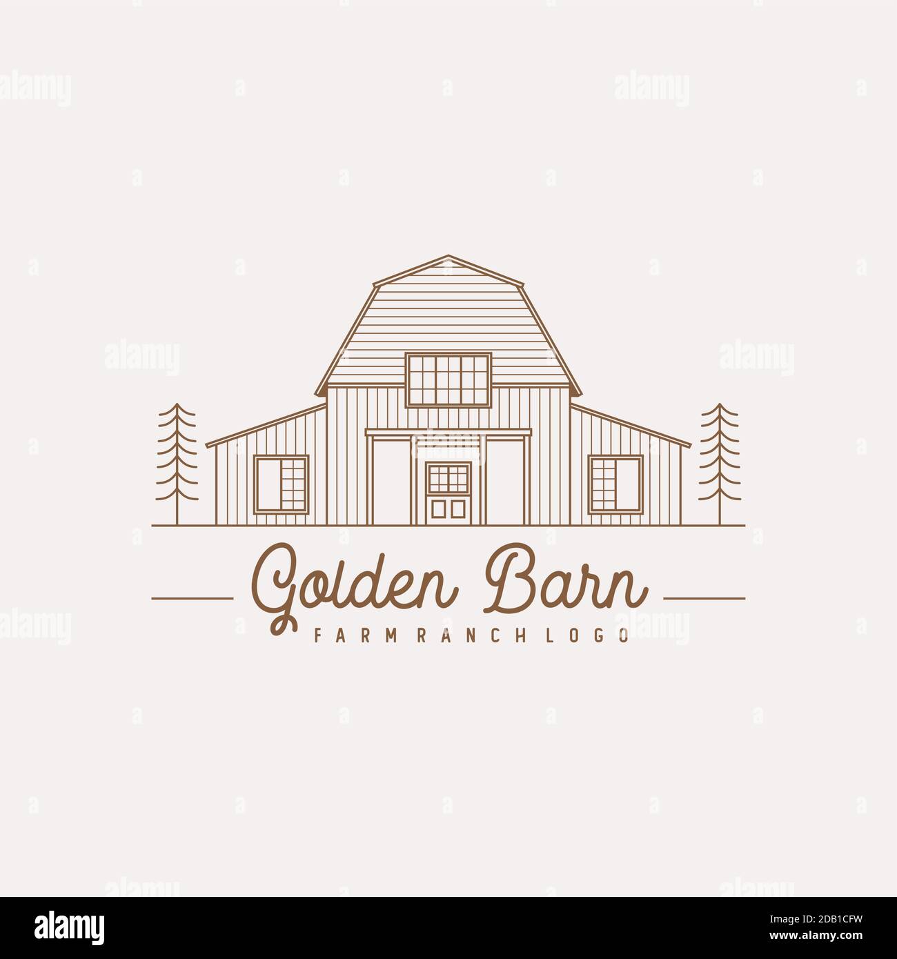 Vintage Retro Golden Wood Barn Farm Minimalist Logo design with line art style Stock Vector ...
