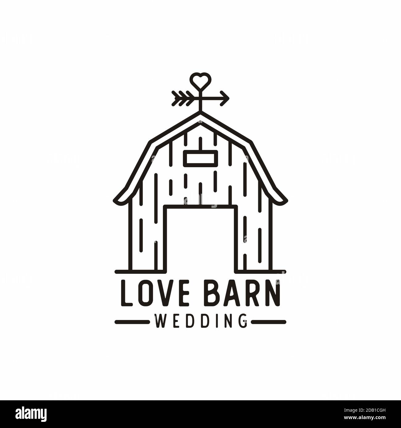 Simple line / mono line Barn with arrows and heart love for Wedding ...