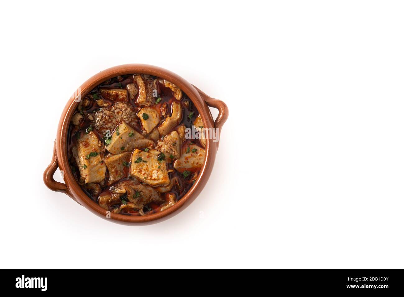 Traditional mondongo or el menudo soup isolated on white background ...