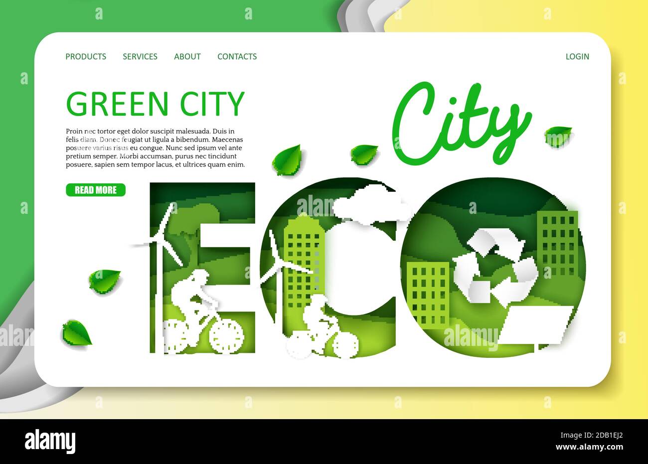 Green city vector website landing page template. Paper cut craft eco ... Green city vector website landing page template. Paper cut craft eco ...