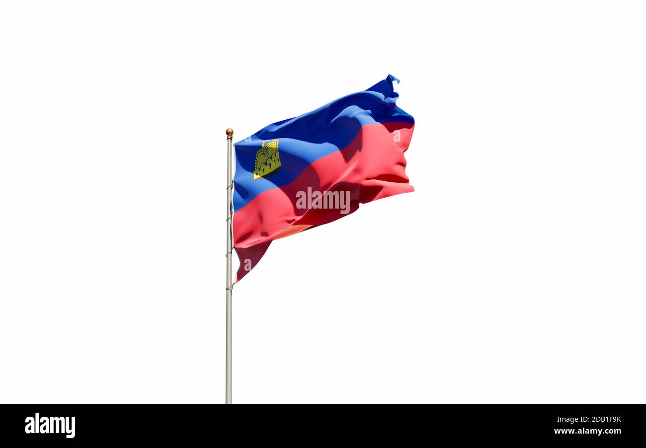 Beautiful national state flag of Liechtenstein on white background ...