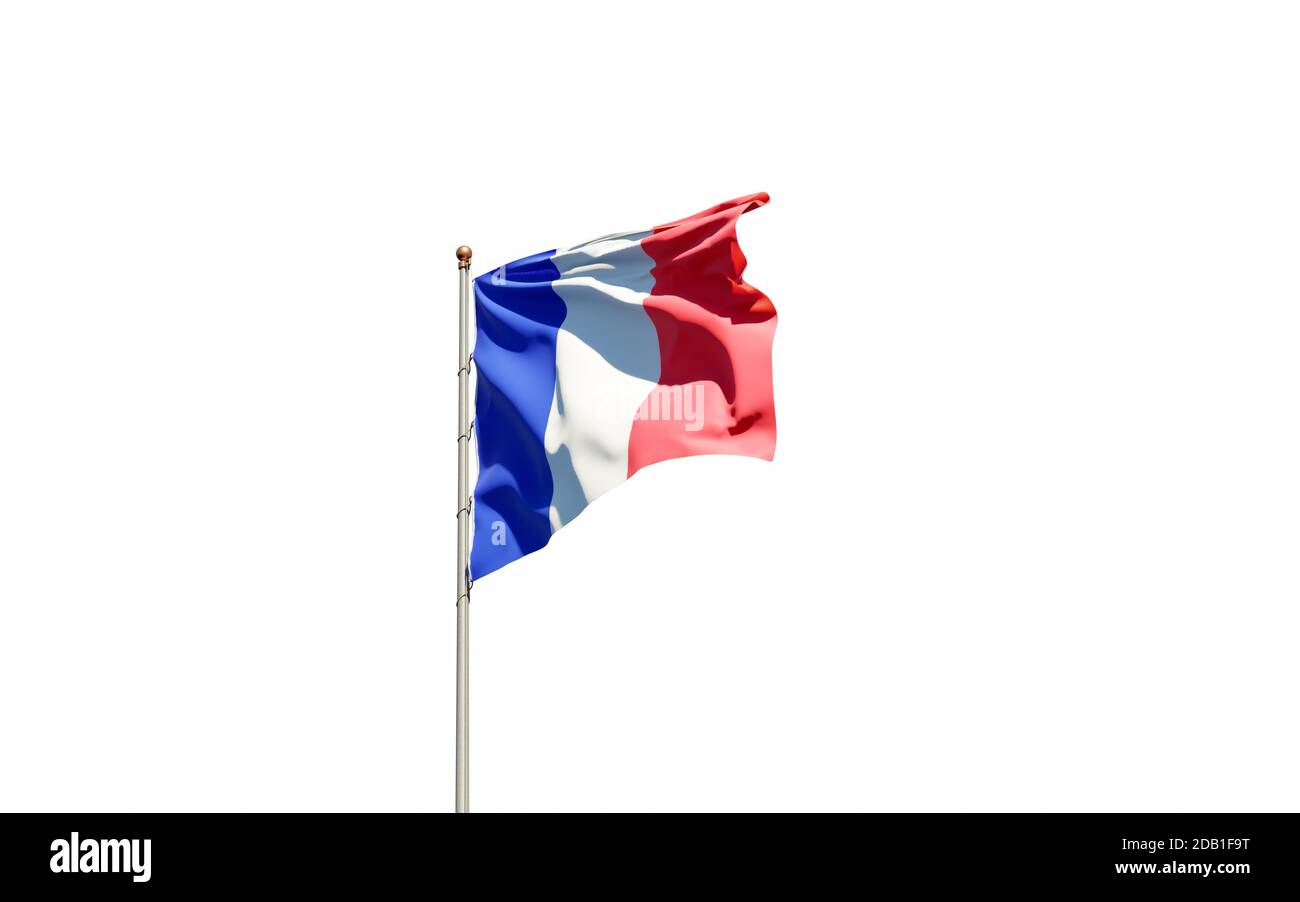 Beautiful national state flag of France on white background. Isolated ...