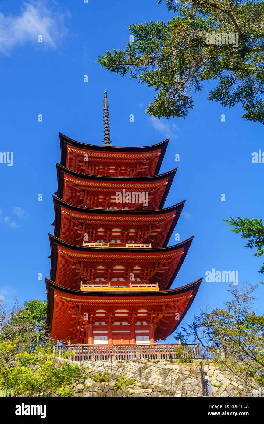 View of the Five-storied Pagoda (Gojunoto), in Miyajima (Itsukushima ...