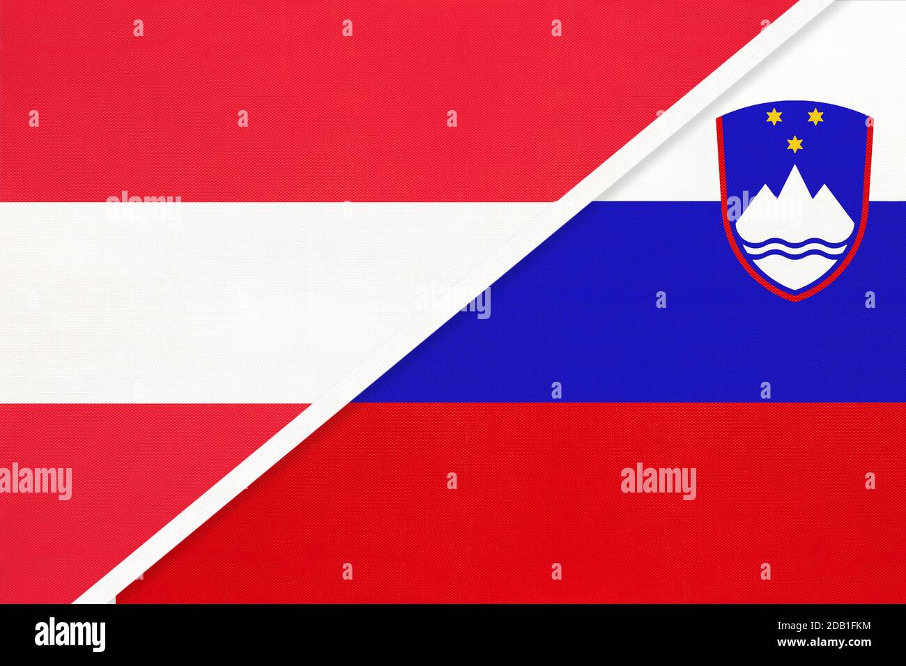 Austria and Slovenia, national flags from textile. Relationship ...