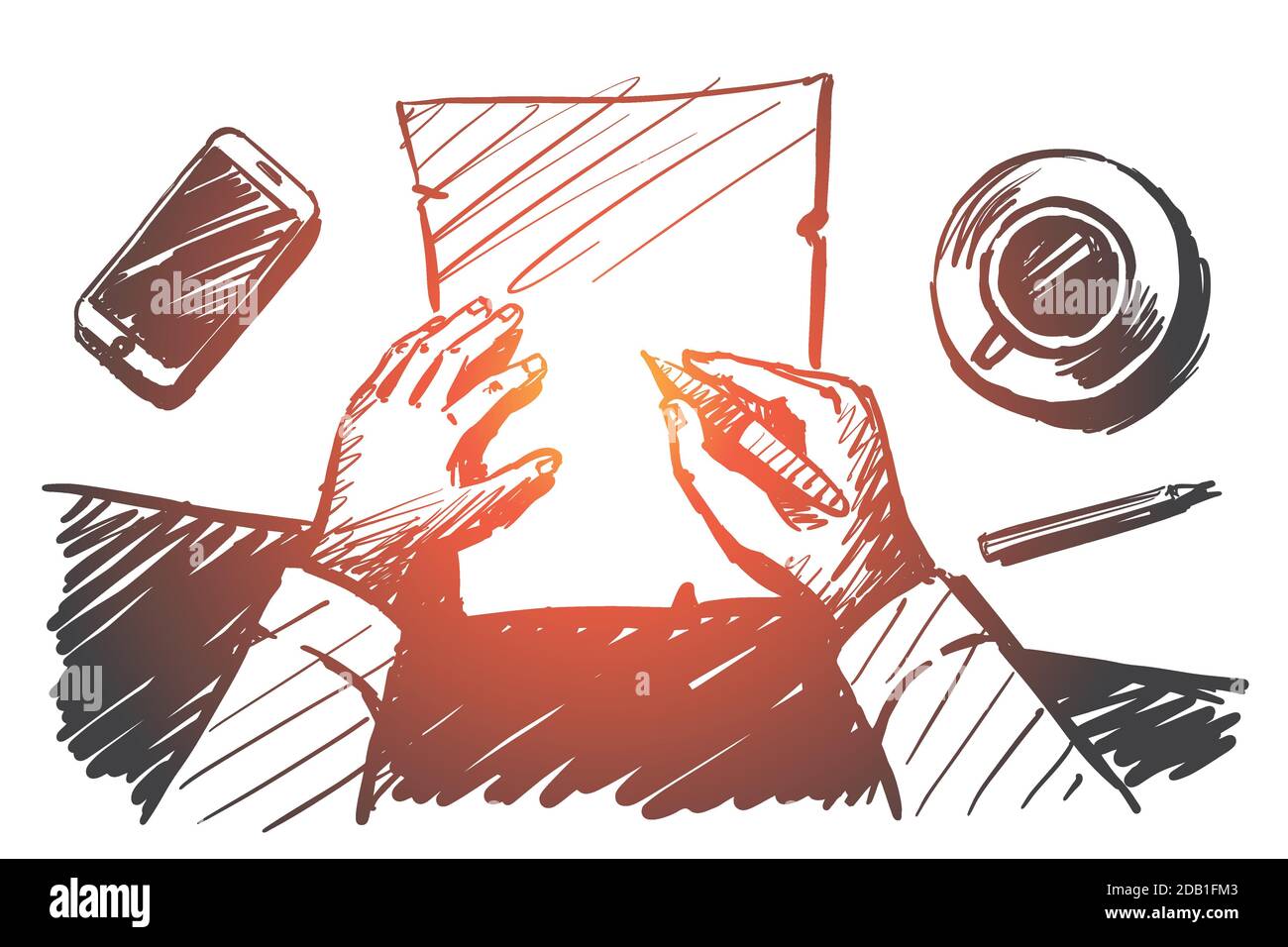 Hand drawn businessman hands making notes on paper Stock Vector Image ...