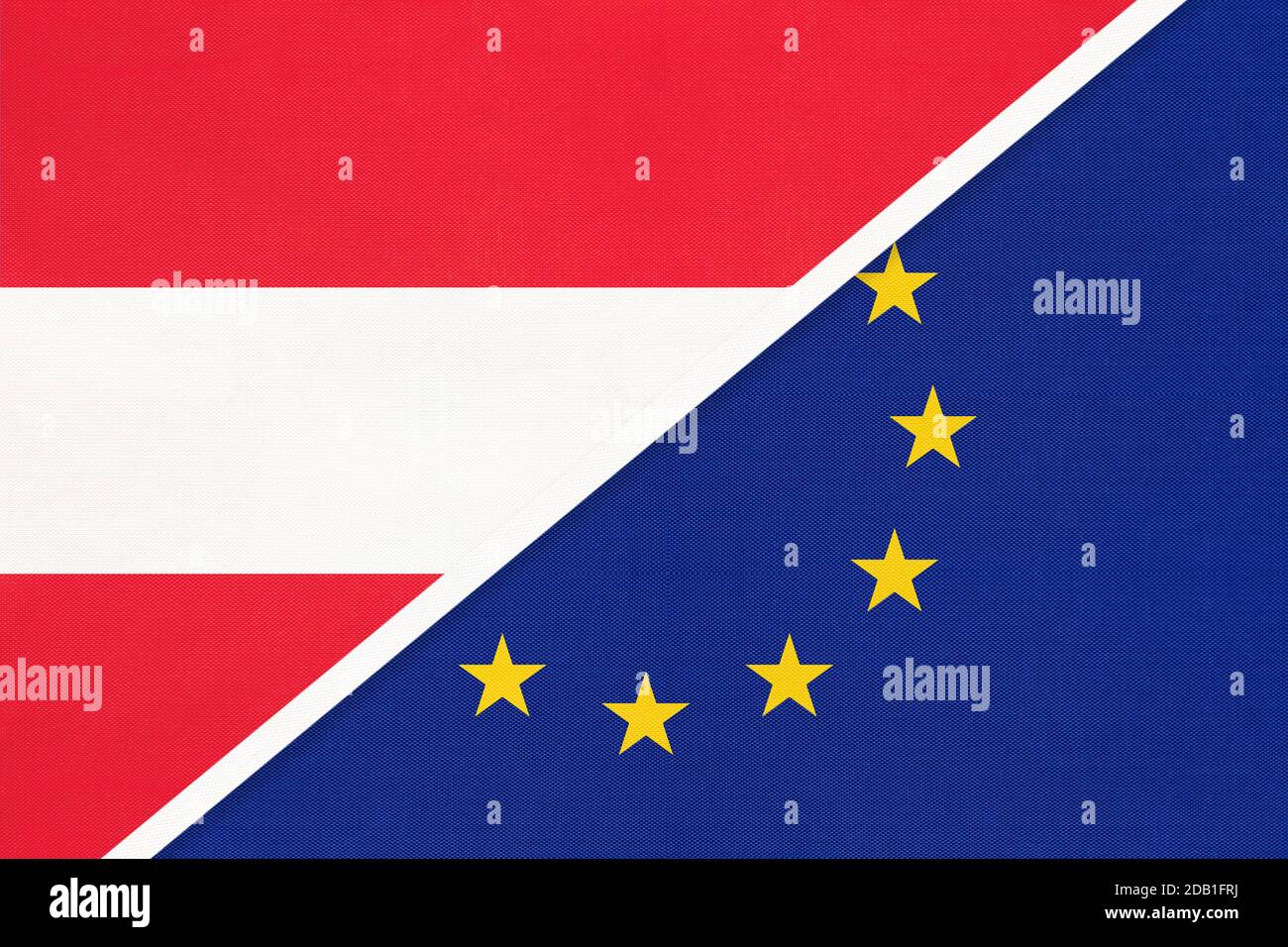 Austria and European Union or EU, national flags from textile ...