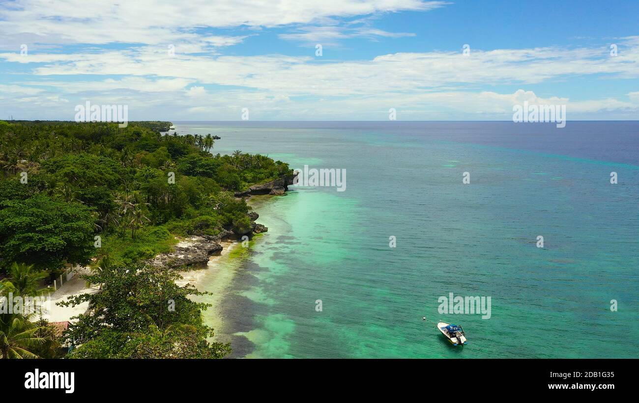 Beautiful tropical beach and turquoise water view from above. Bohol ...