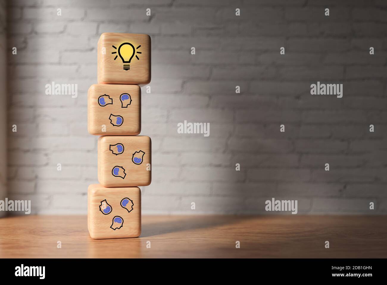 cubes showing a brainstorming session in front of a brick wall - 3d ...