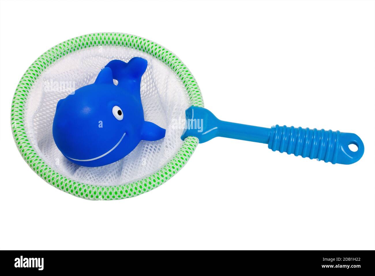 fish whale toy in fishing net solated on white background Stock Photo ...