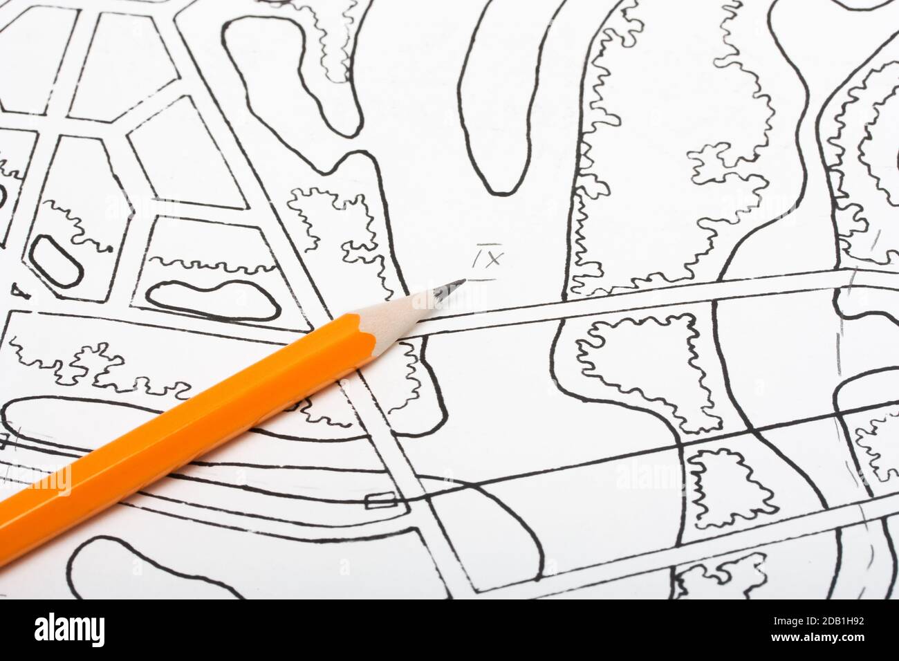 pencil on architectural drawings plan city river concept Stock Photo ...