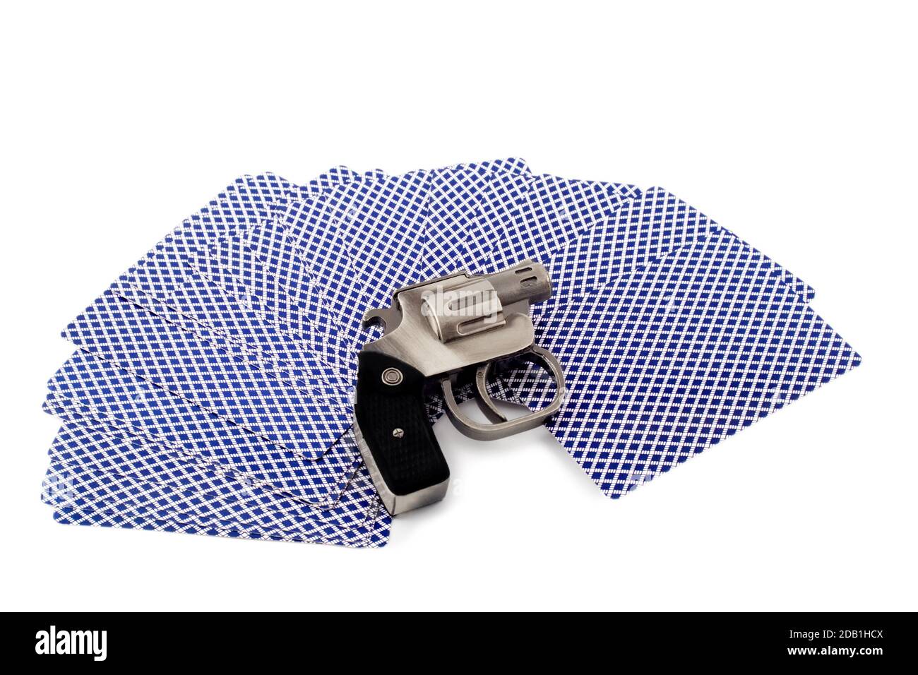 gun in playing cards , close-up isolated on white background Stock ...