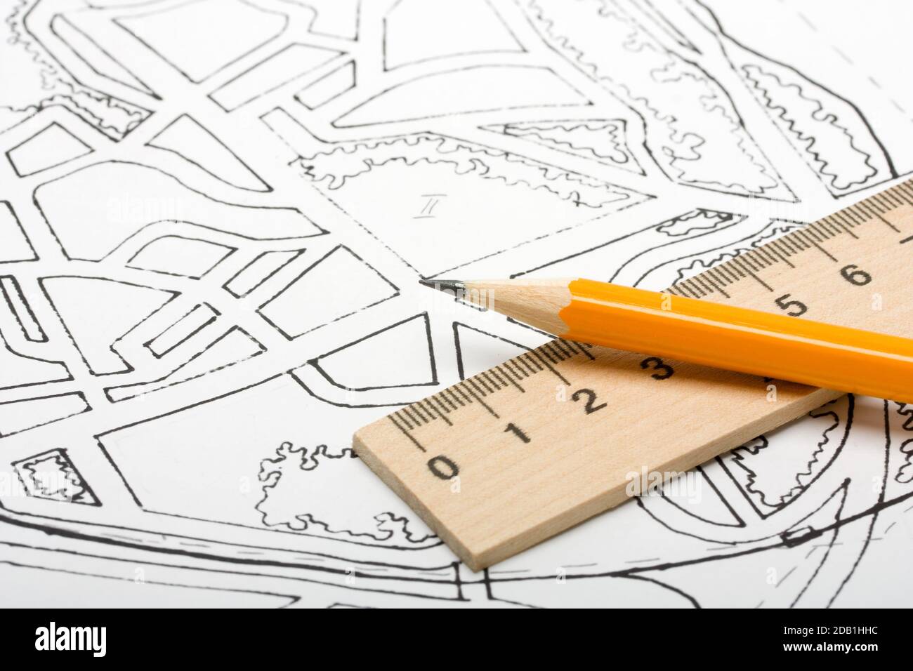 Architectural plan and drawing tools Stock Photo - Alamy