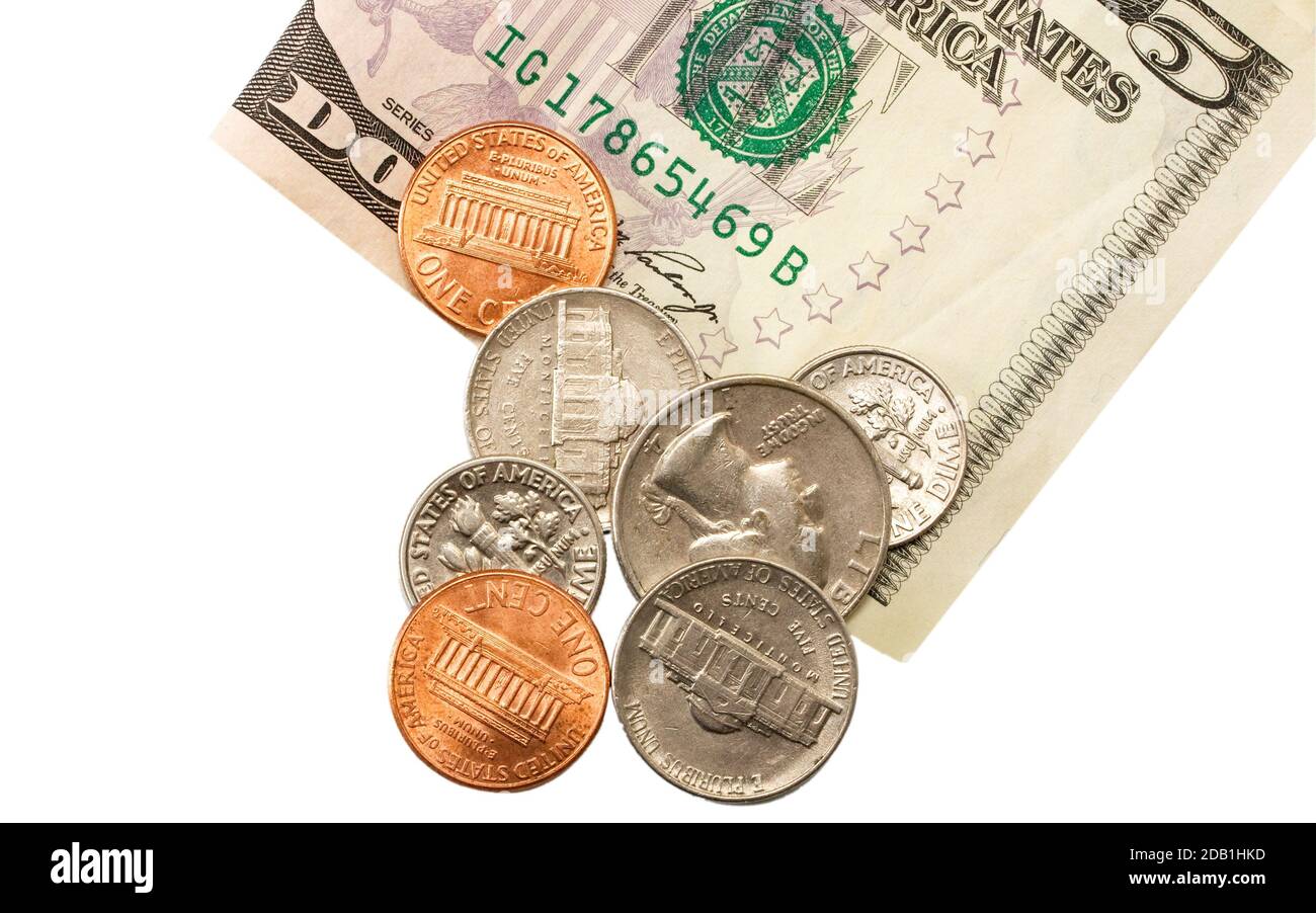 US dollar coins isolated on white background Stock Photo - Alamy