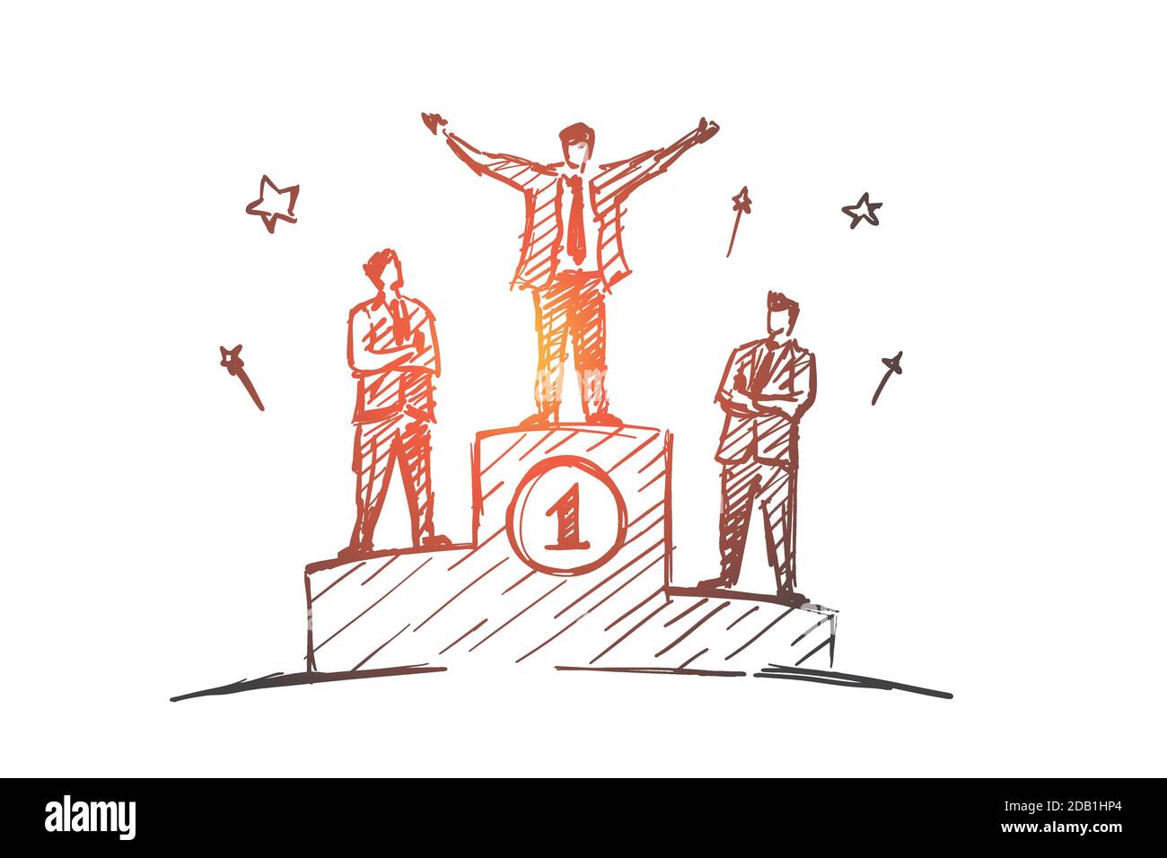 Hand drawn businessman standing on the first place Stock Vector Image ...