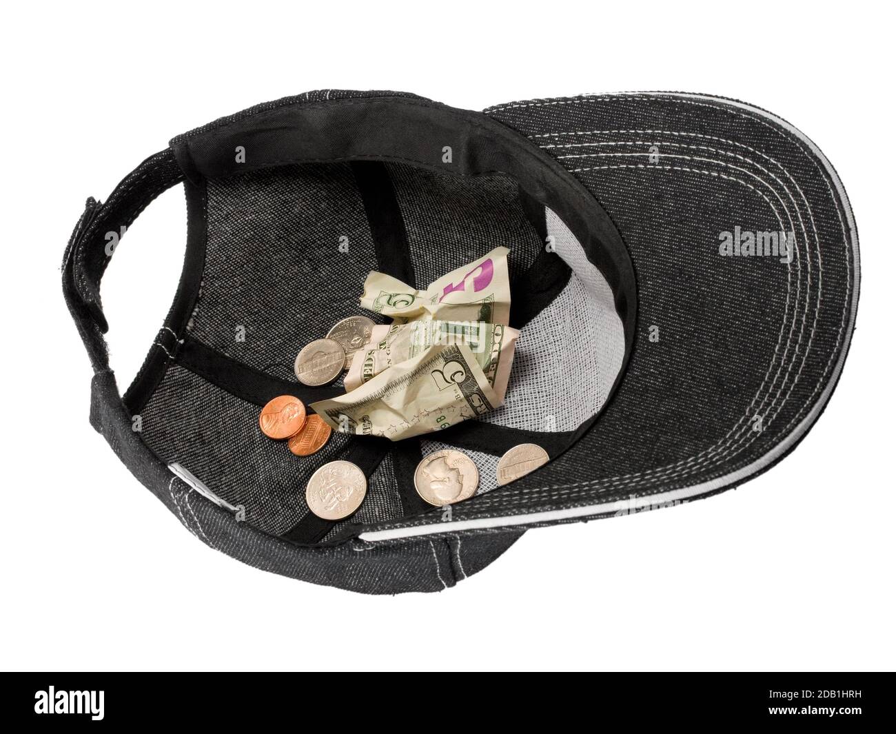 donate money in the baseball cap isolated on white background Stock ...