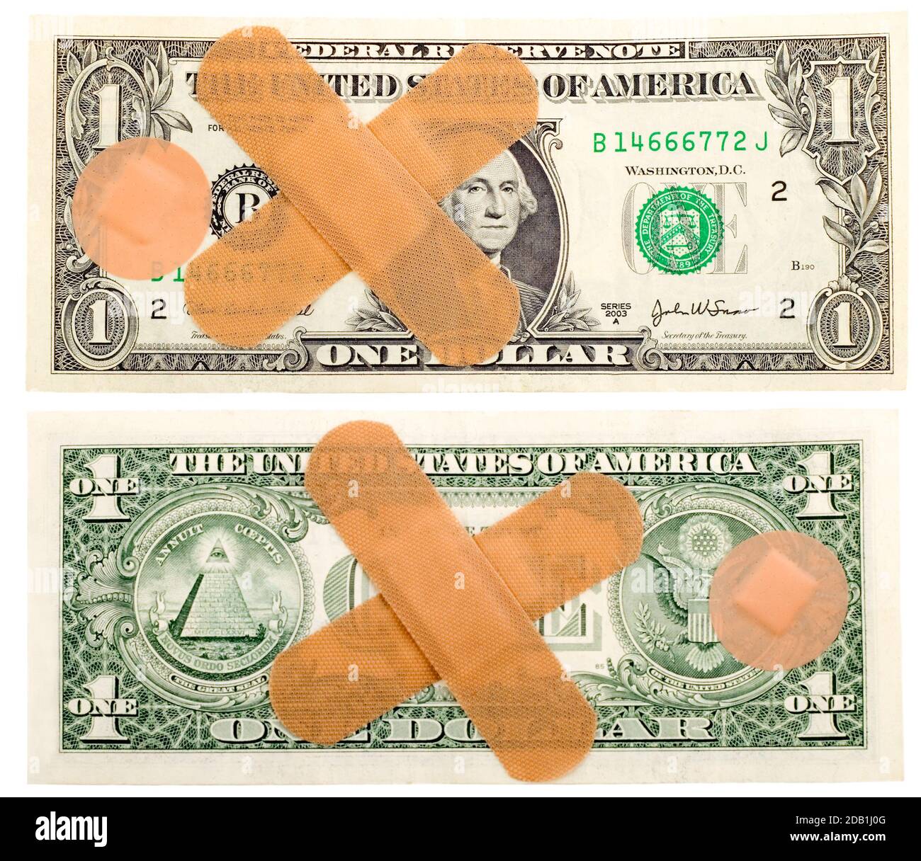 one dollar with band-aid close-up , isolated on white background Stock ...