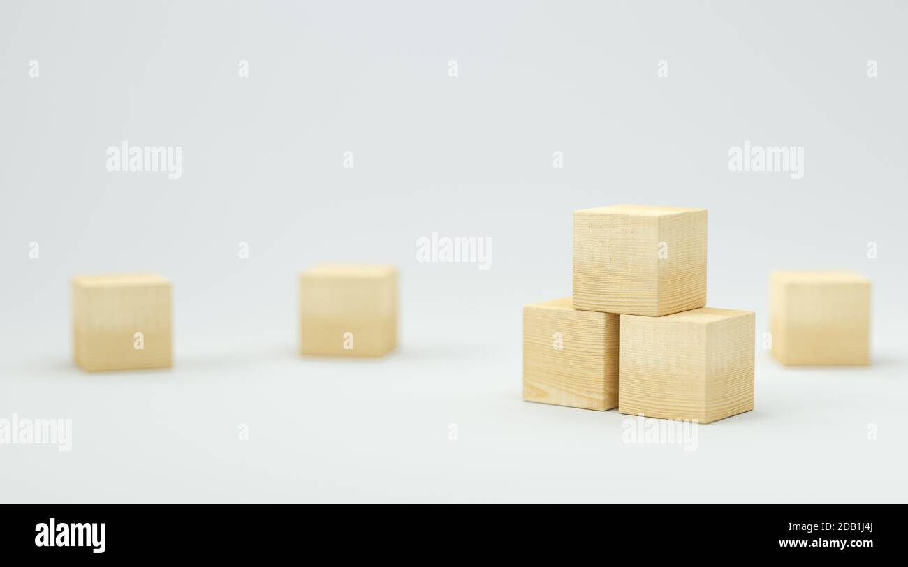 empty wooden cubes for own messages and icons on white background - 3d ...