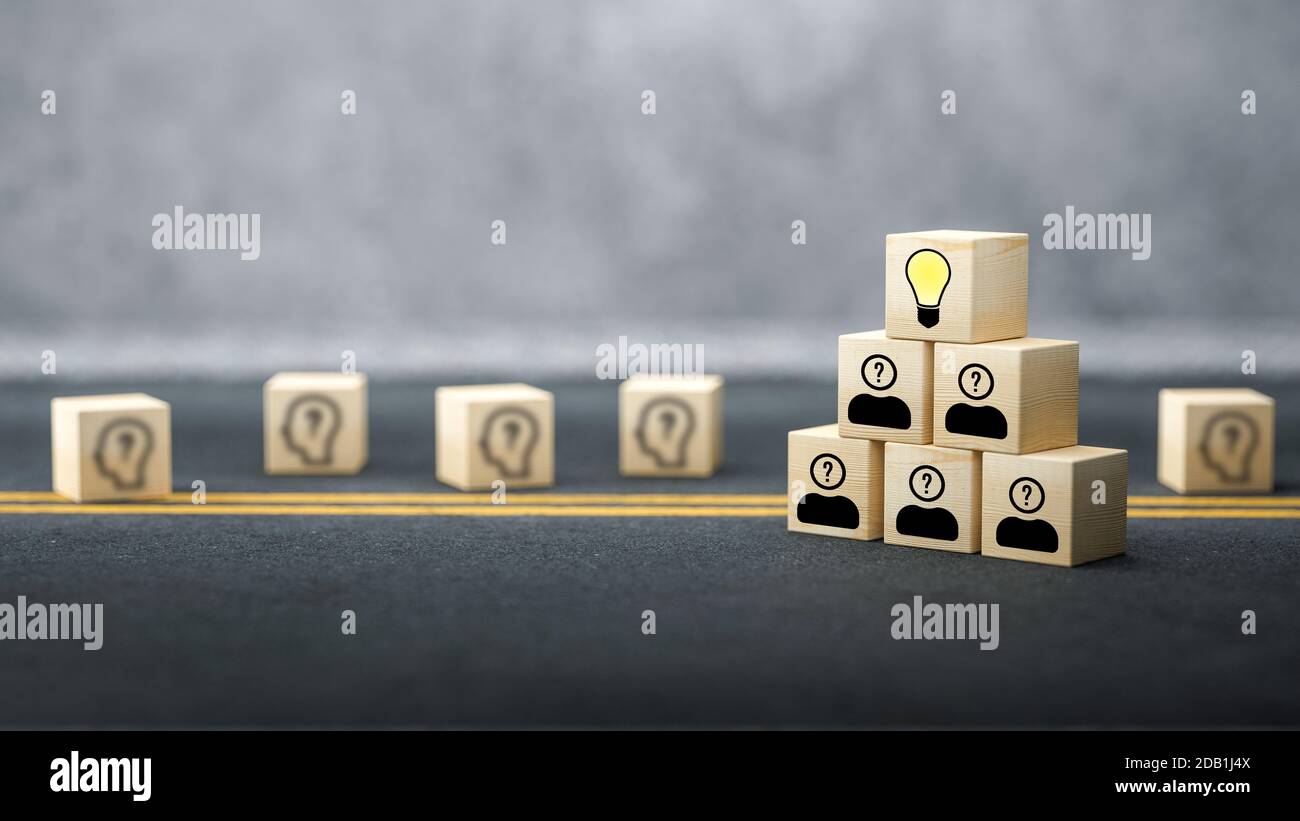 cubes showing a brainstorming session on asphalt surface and concrete ...