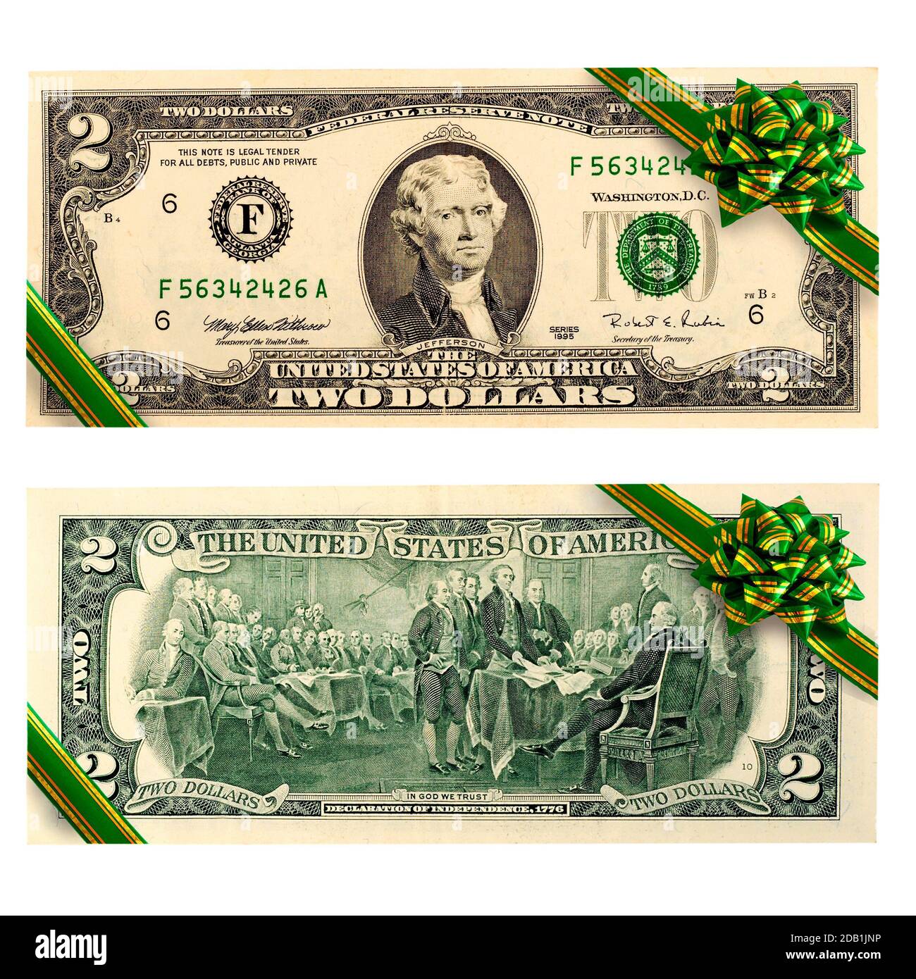 two dollar money gift isolated on white background Stock Photo - Alamy