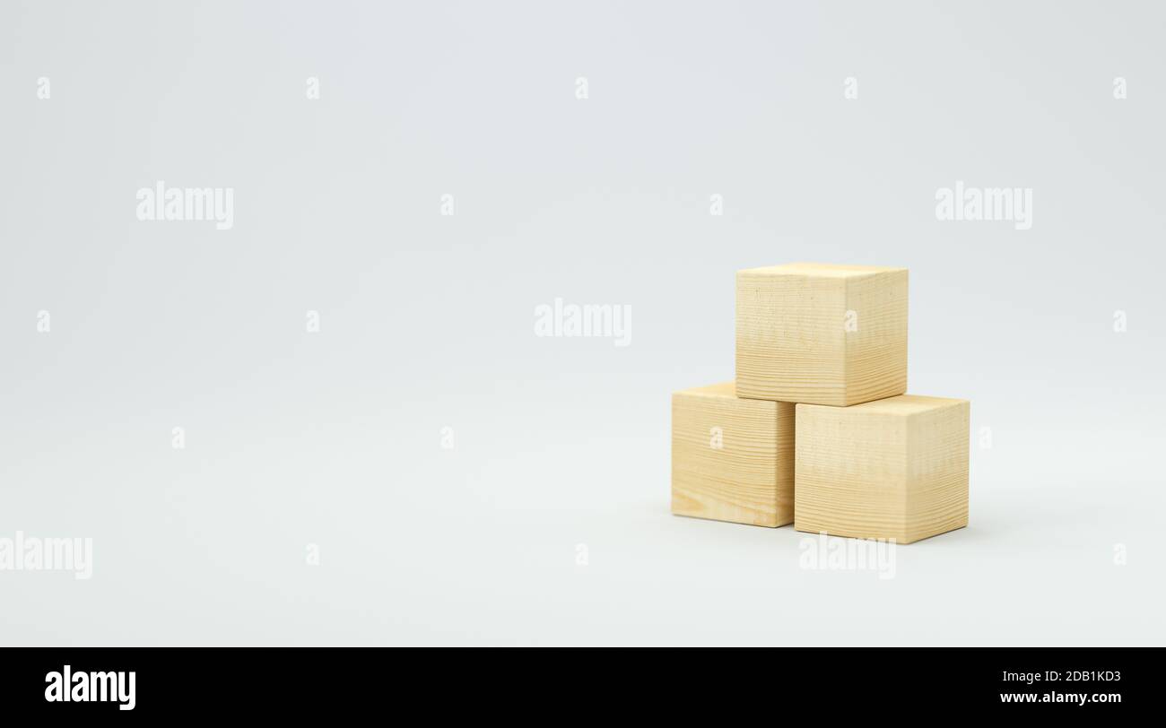 empty wooden cubes for own messages and icons on white background - 3d ...