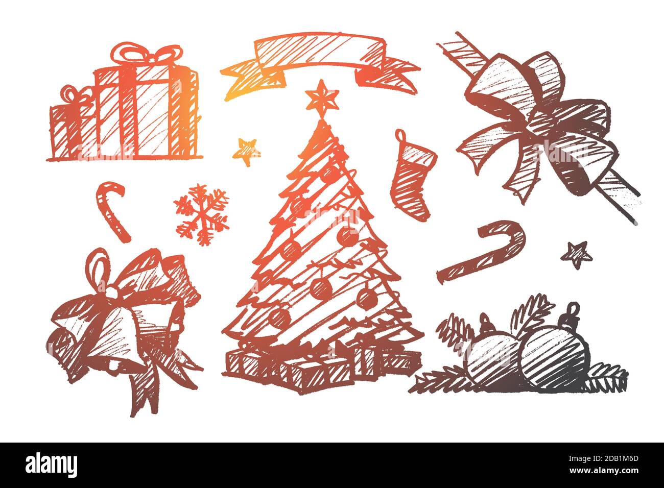 Hand drawn set of Christmas decoration elements Stock Vector Image ...