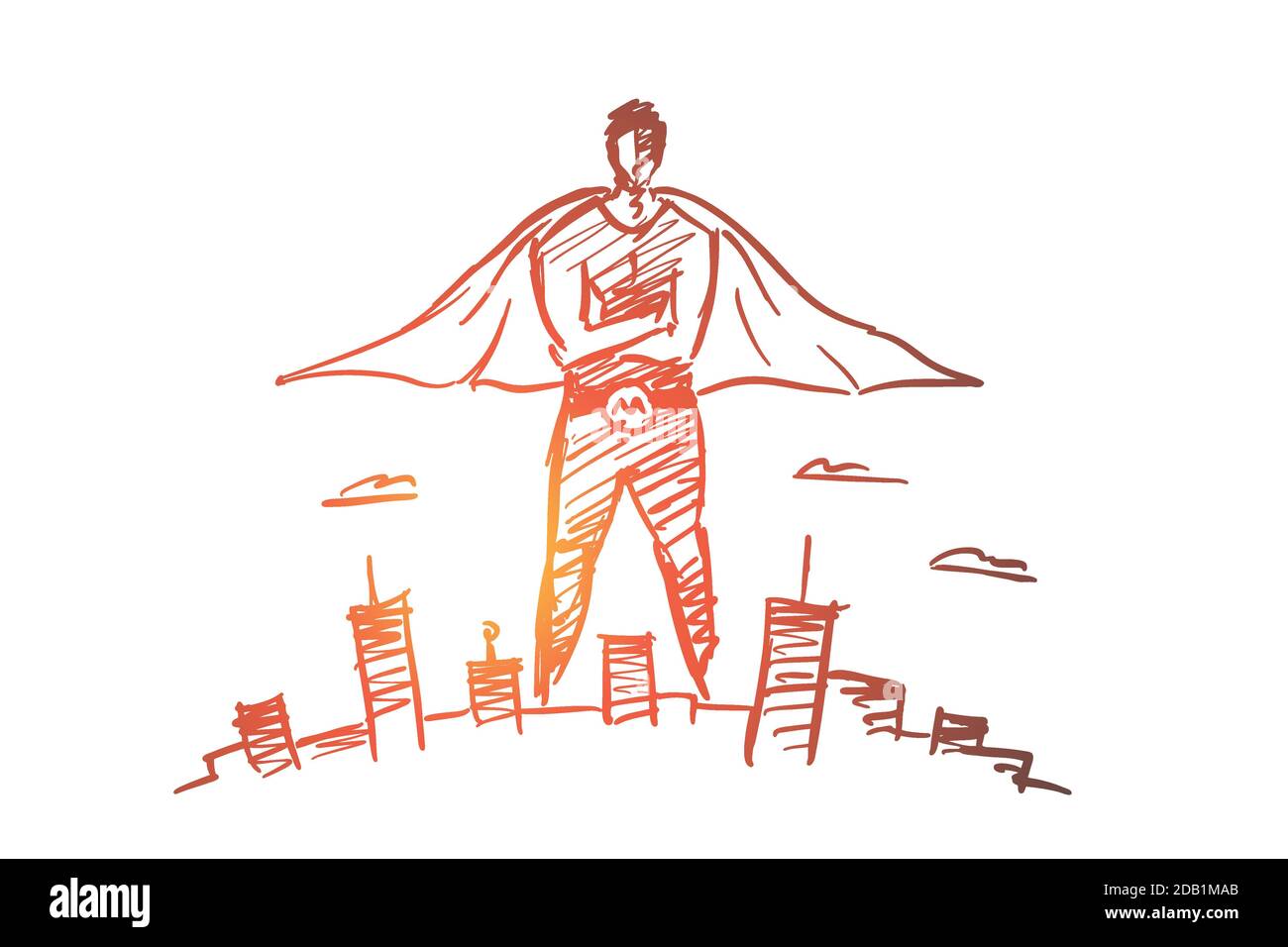 Hand drawn hero man over big city Stock Vector Image & Art - Alamy