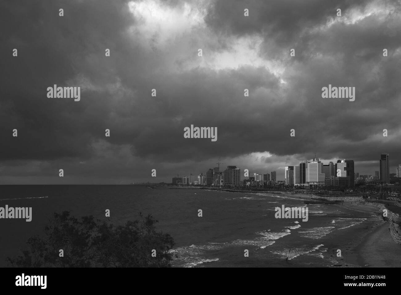 TEL AVIV, ISRAEL - MARCH 7, 2019: Tel-Aviv beach and downtown before a ...