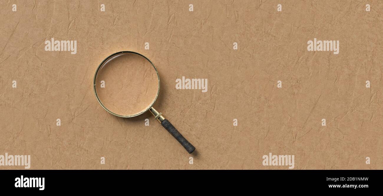magnification glass on the left on empty paper background - 3d ...
