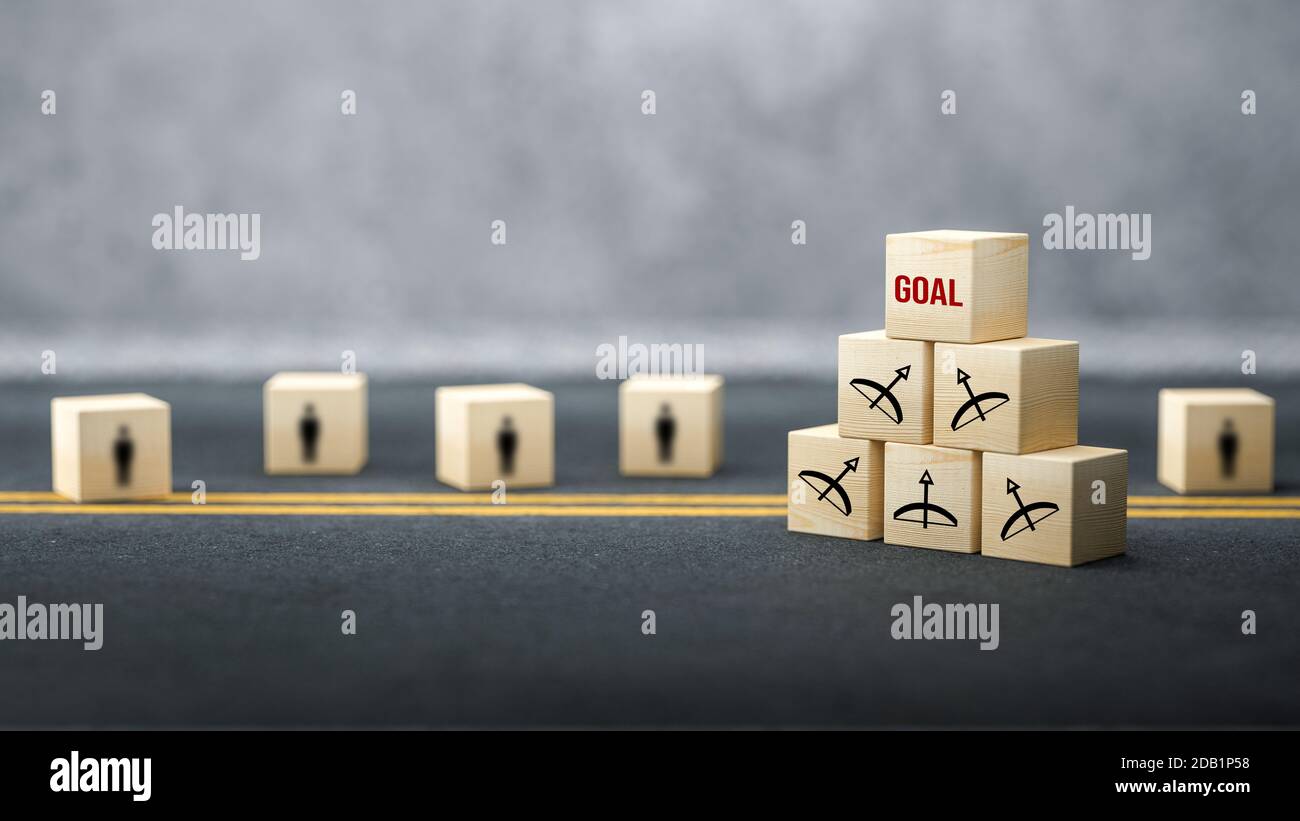 cubes with bow and arrow symbols all pointing to the message GOAL on ...