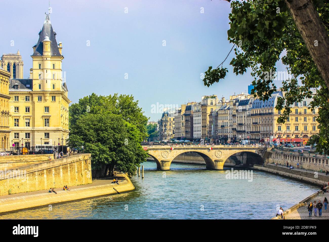 Seine River in Paris and architecture, Haussmann style houses. Postcard ...