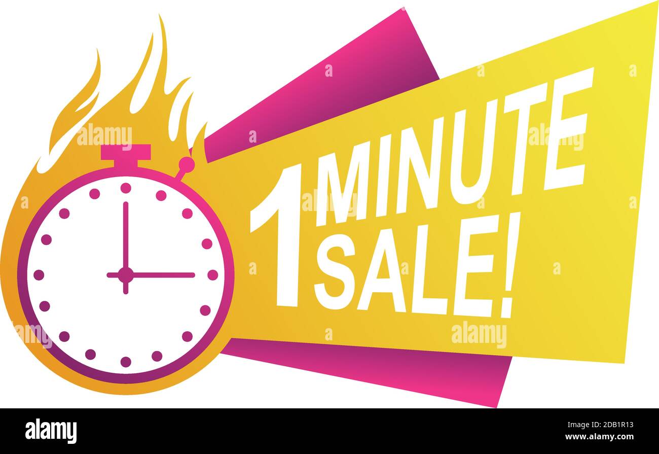 one minute sale countdown badge with chronometer vector illustration ...