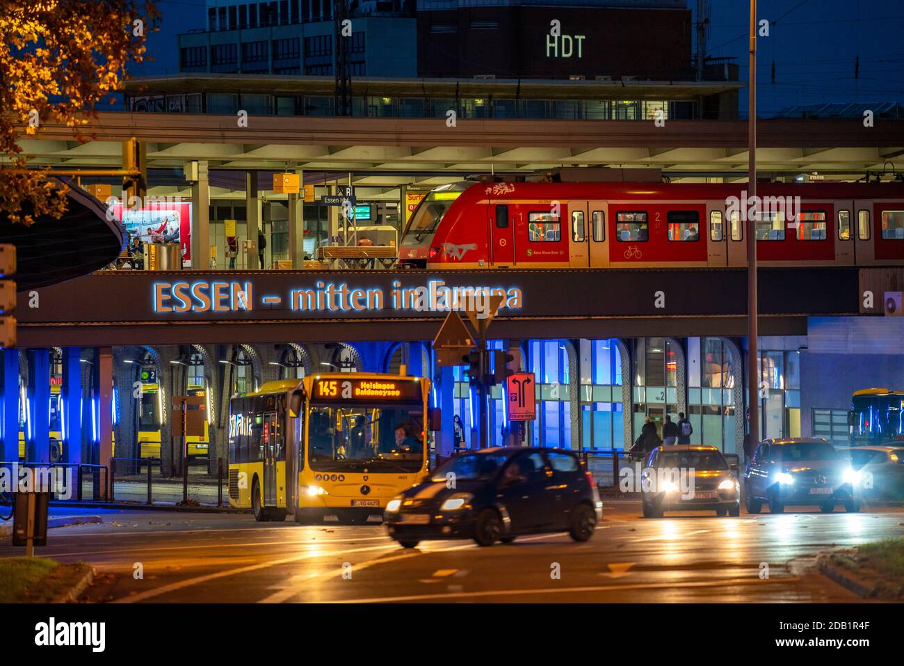 The city centre of Essen, main station, street Freiheit, NRW, Germany ...