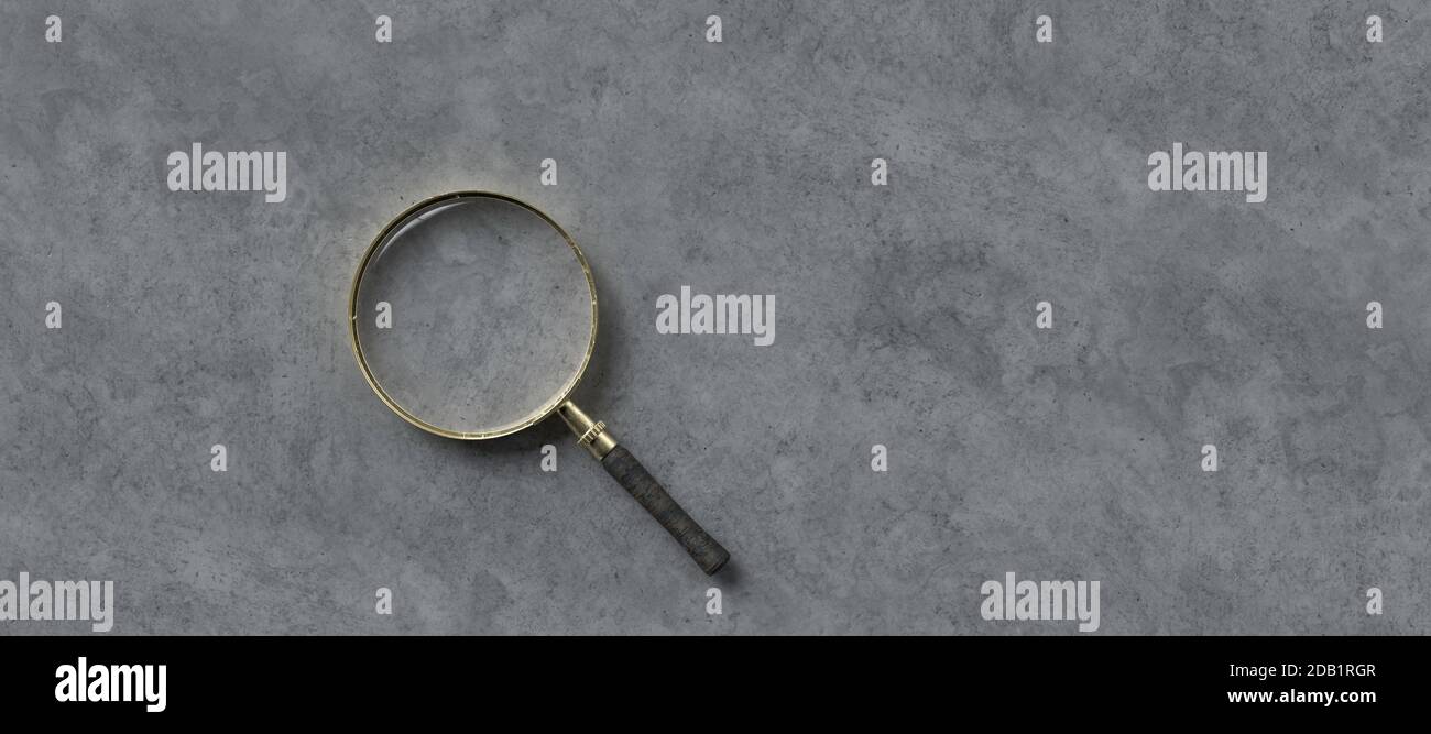 magnification glass on the left on empty concrete background - 3d ...