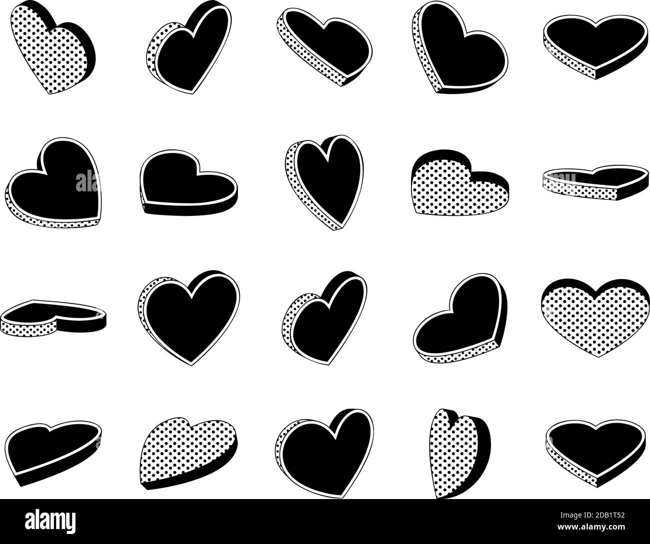 Set of isometric heart symbols retro illustration isolated on white ...