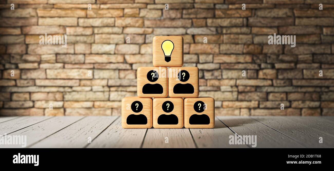 cubes showing a brainstorming session in front of brick wall background ...