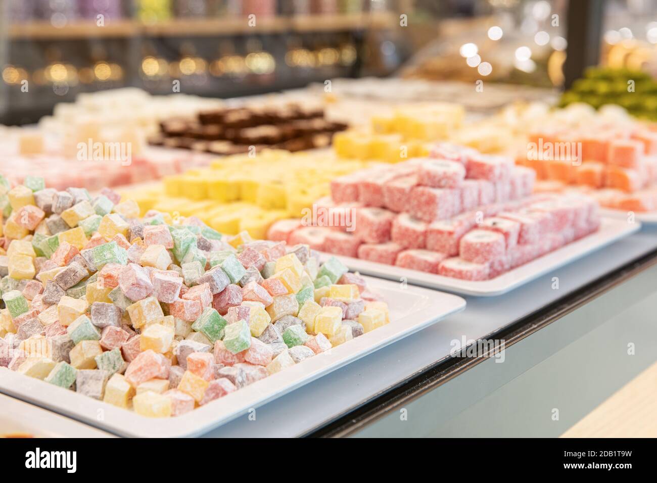 Traditional Turkish delight desserts. Various pieces of arabic sweets ...