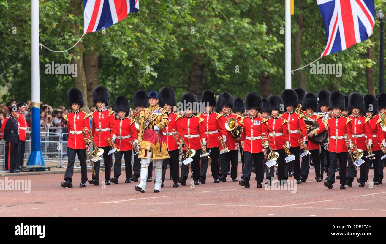 Musicians of the , soldiers marching along The Mall in London at the ...