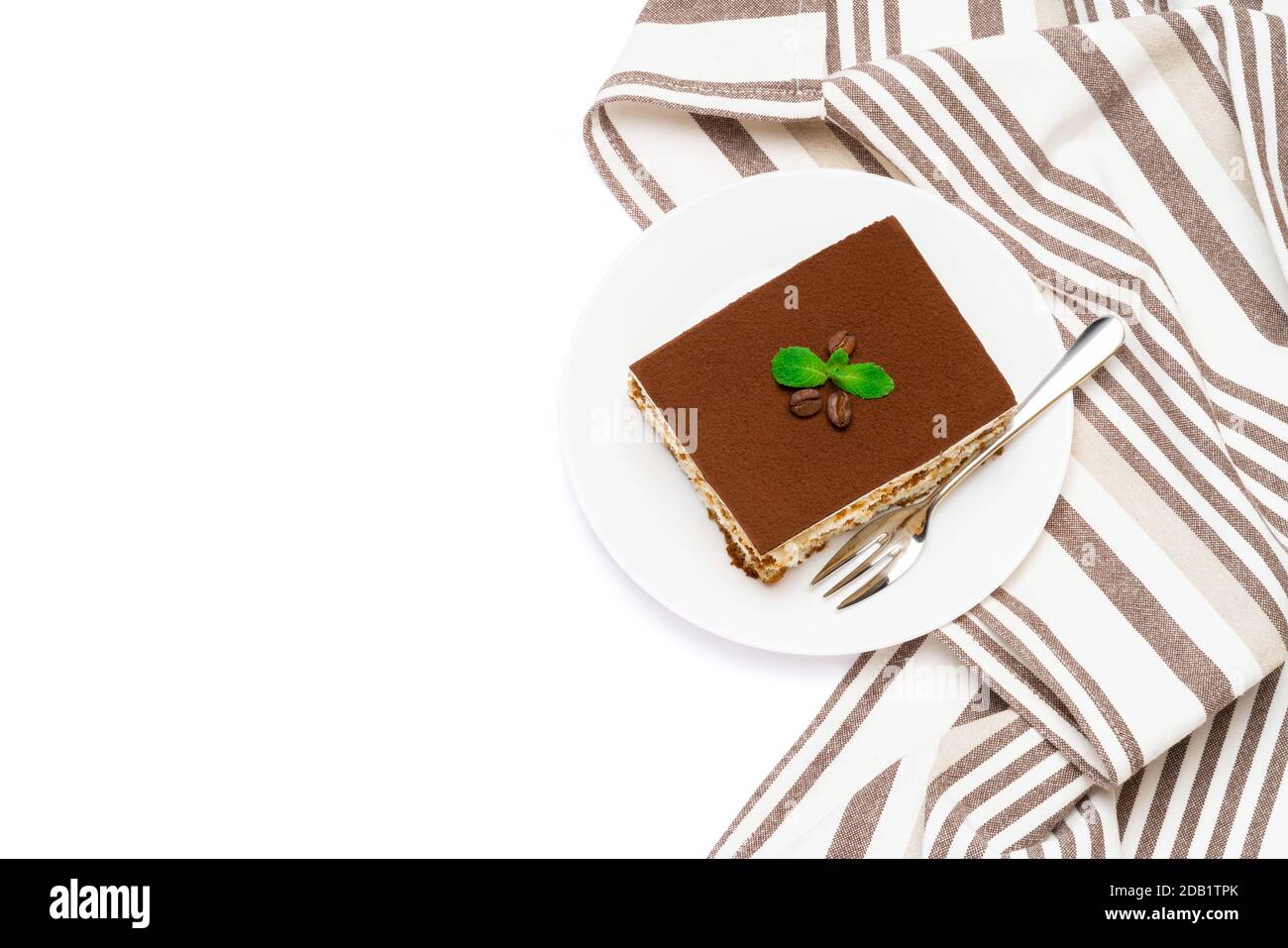 Traditional Italian Tiramisu square dessert portion on ceramic plate ...